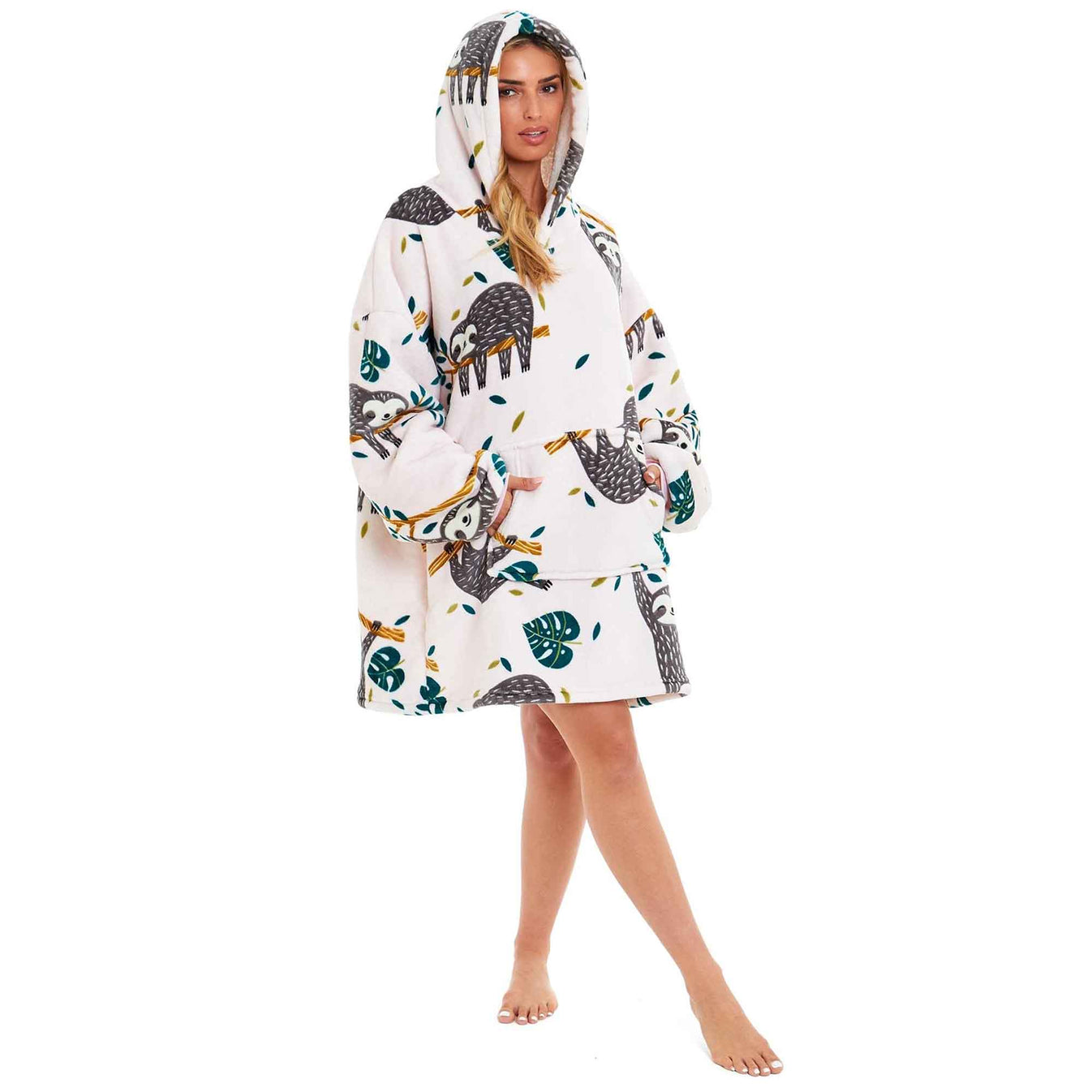 Giant Cozy Sloth Hooded Blanket Ultra Soft Sherpa Fur Plush Flannel ...