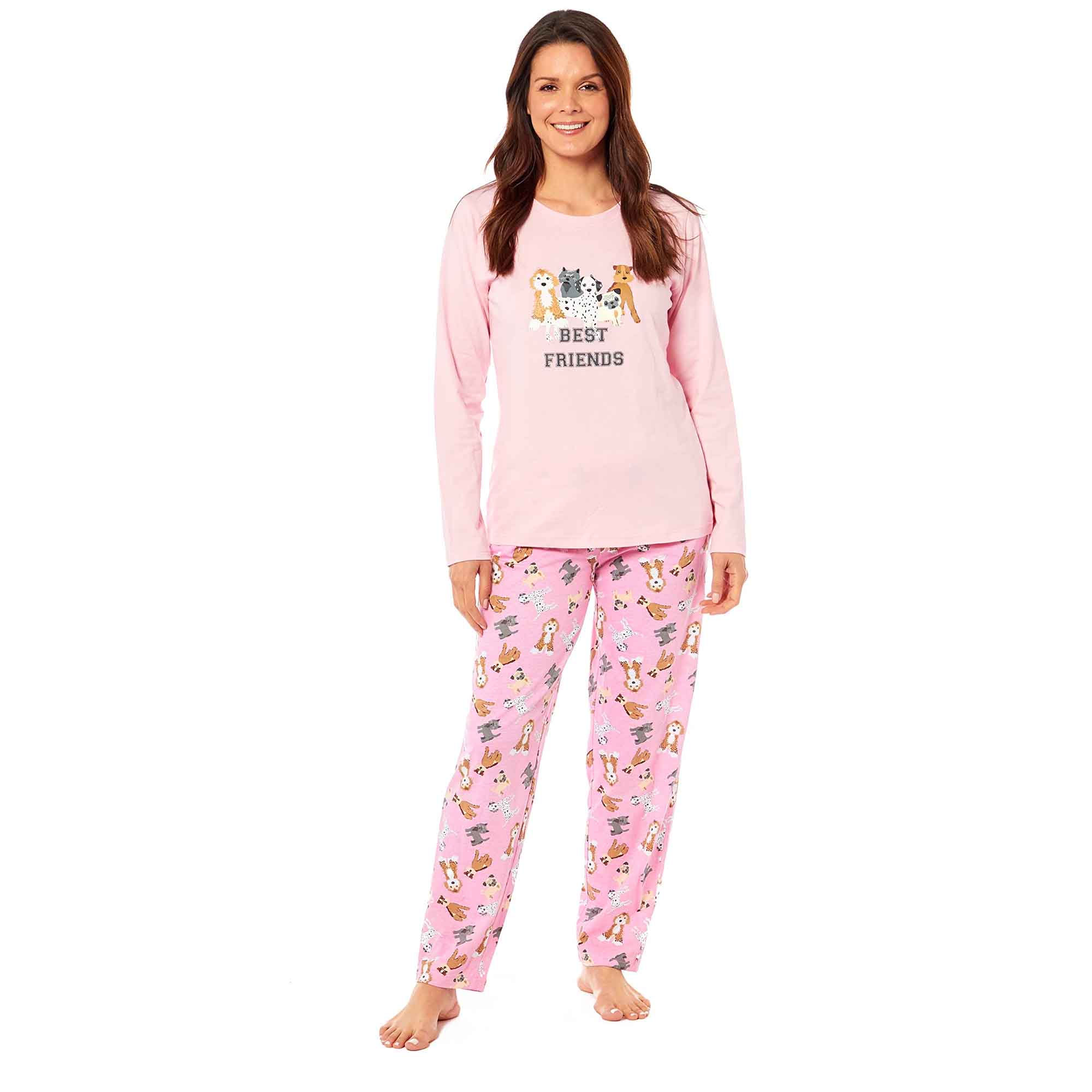Soft Pink Dogs Pyjama Lounge Set for Women Comfortable Cotton Long ...