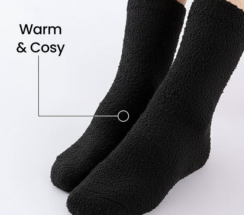 Sock Stack 4 Pairs Womens Cosy Socks Black Ultra Soft Warm Fluffy ...