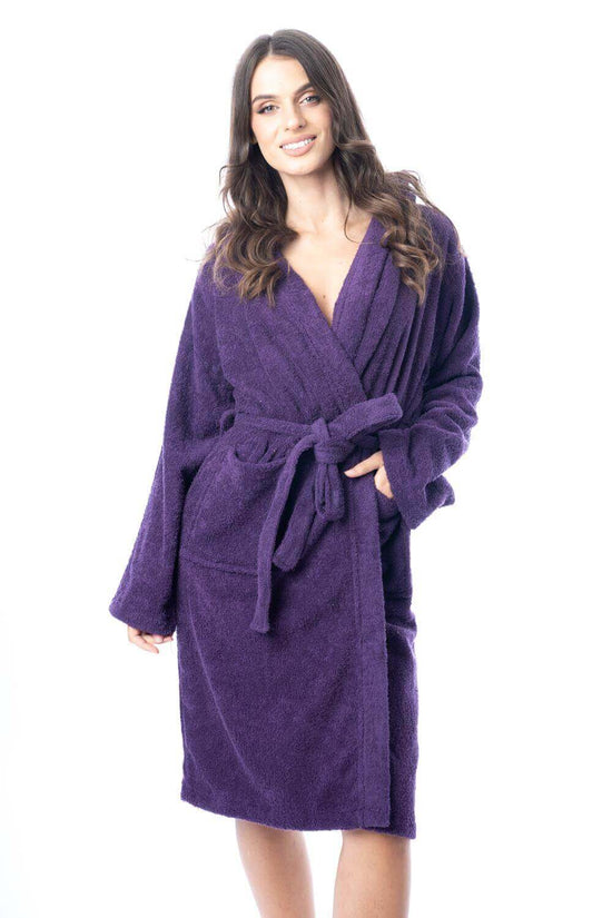 Luxury Women's Terry Cotton Bath Robe Ultra-Absorbent Soft Cozy ...